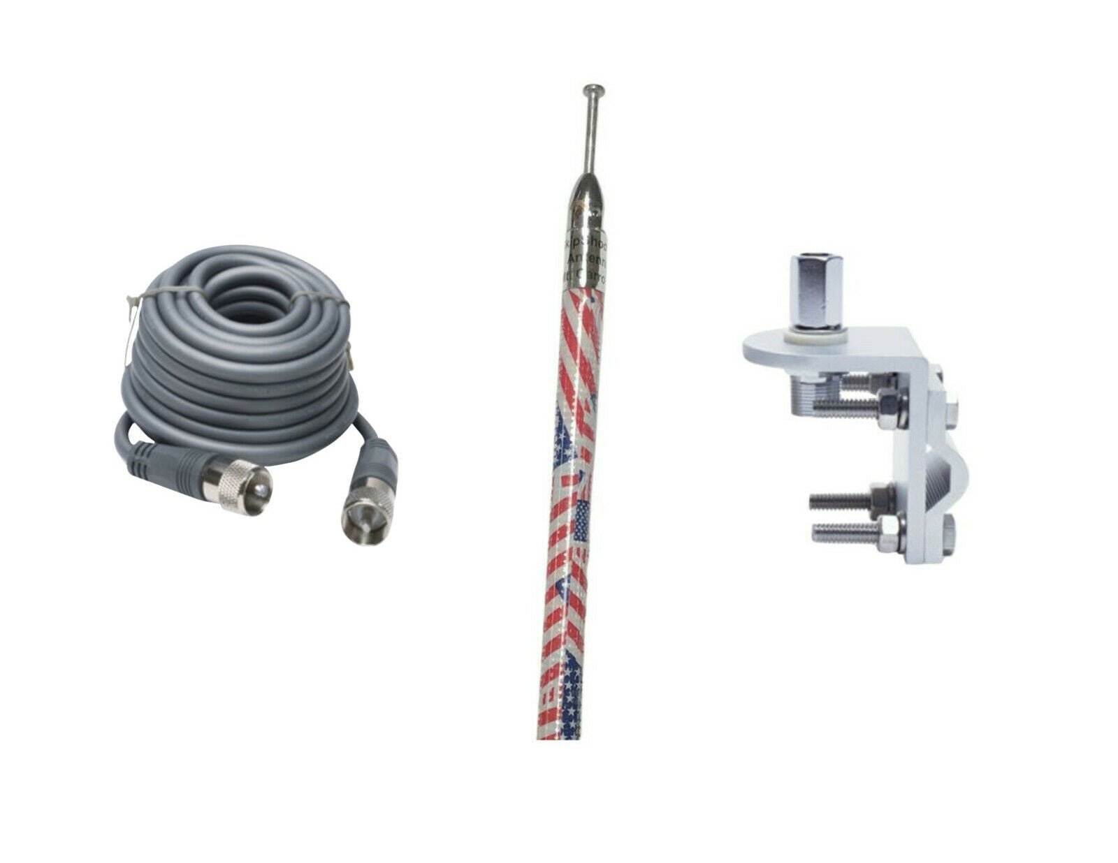 CB Antenna Kit - Skipshooter 7' USA Flag Single Antenna RG8X Coax ...